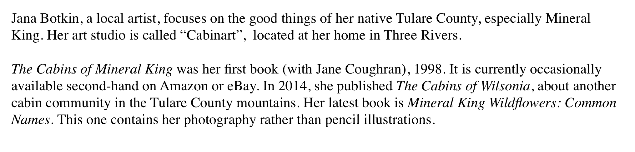 100 word bio | Cabin Art