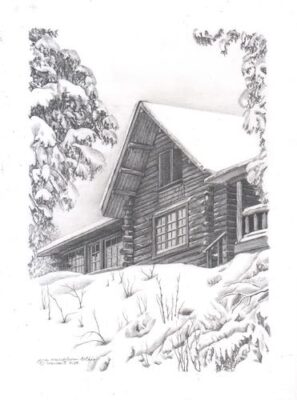 Finished Pencil Drawing of a Cabin | Cabin Art